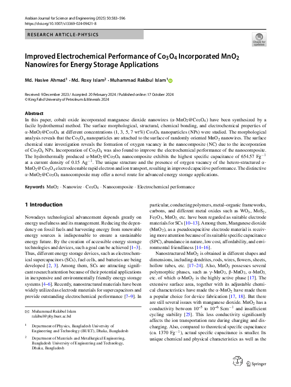 (PDF) Improved Electrochemical Performance of Co 3 O 4 Incorporated MnO ...