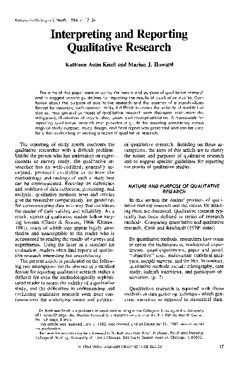 (PDF) Interpreting and Reporting Qualitative Research