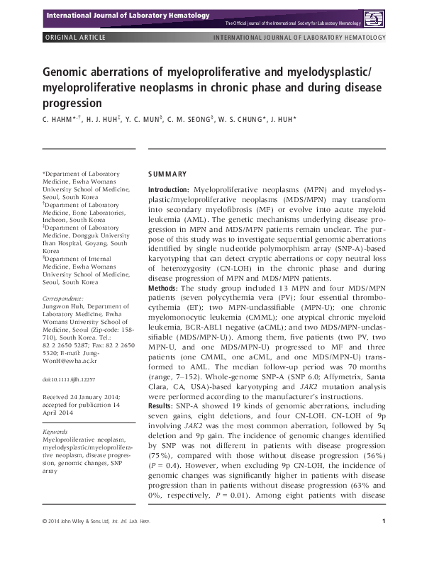 (PDF) Genomic aberrations of myeloproliferative and myelodysplastic ...