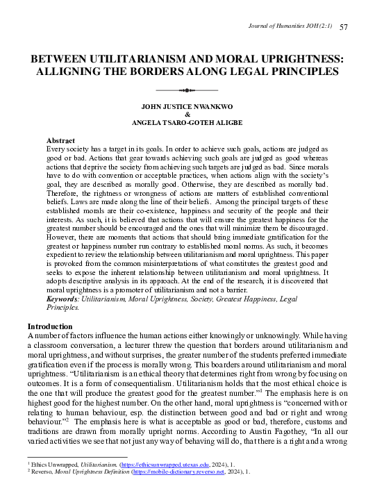 (PDF) BETWEEN UTILITARIANISM AND MORAL UPRIGHTNESS: ALLIGNING THE ...