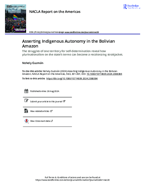 (PDF) Asserting Indigenous Autonomy in the Bolivian Amazon. The ...