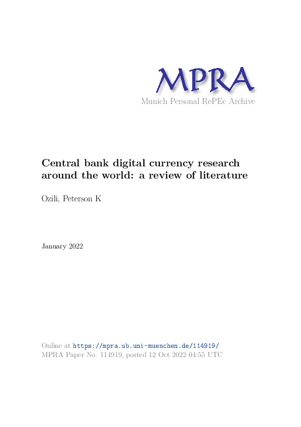 (PDF) Central bank digital currency research around the world: a review ...