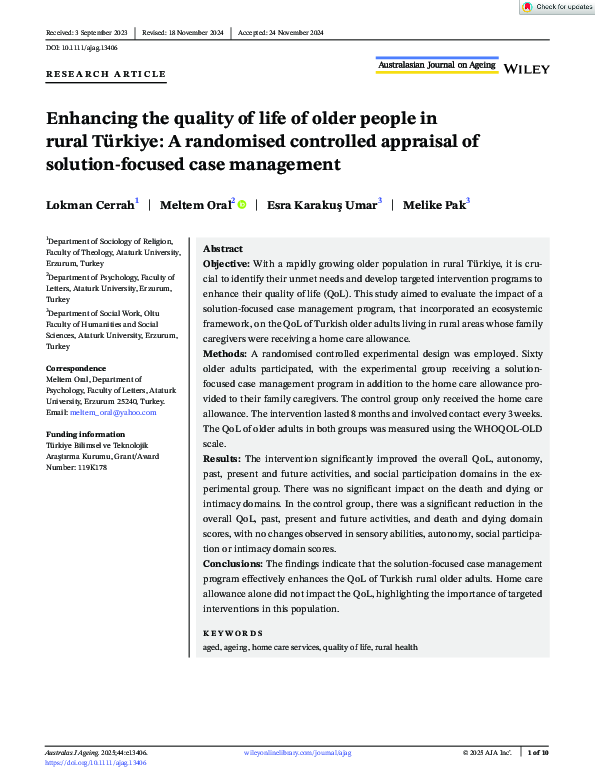 (PDF) Enhancing the quality of life of older people in rural Türkiye: A randomised controlled ...
