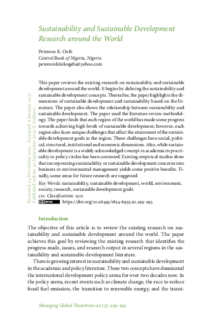 (PDF) Sustainability and Sustainable Development Research around the World