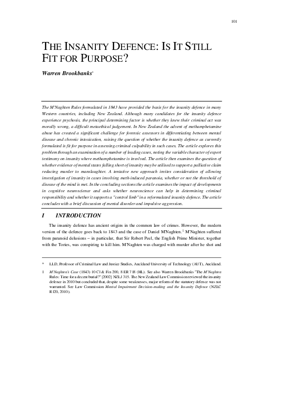 (PDF) The Insanity Defence: Is It Still Fit for Purpose?