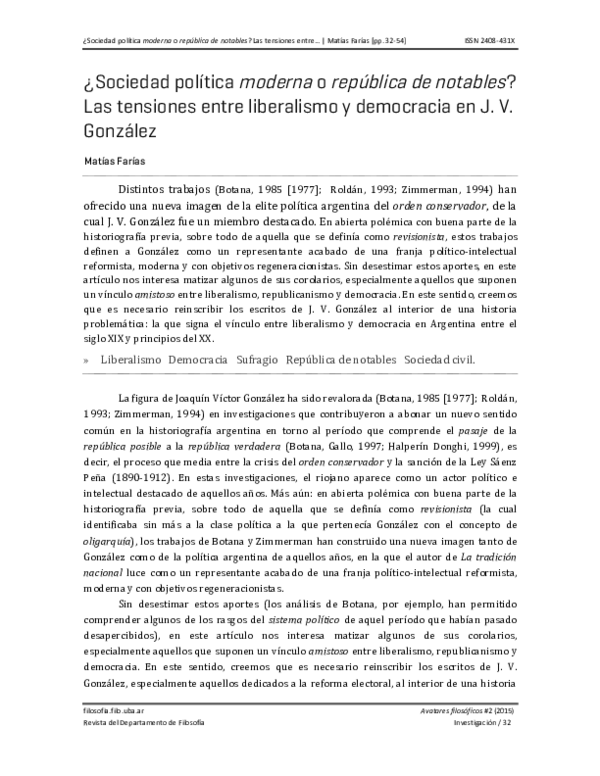 (PDF) ¿Sociedad política moderna o república de notables ? Las ...