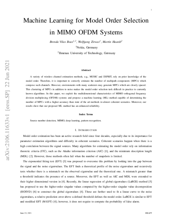 (PDF) Machine Learning for Model Order Selection in MIMO OFDM Systems