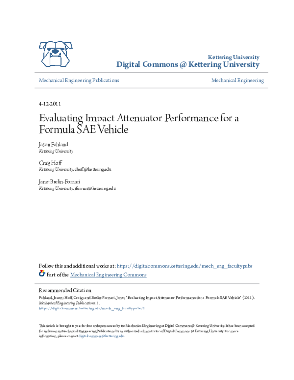 (PDF) Evaluating Impact Attenuator Performance for a Formula SAE Vehicle