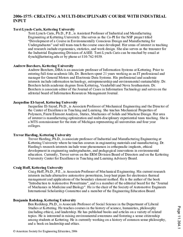 (PDF) Creating A Multi Disciplinary Course With Industrial Input