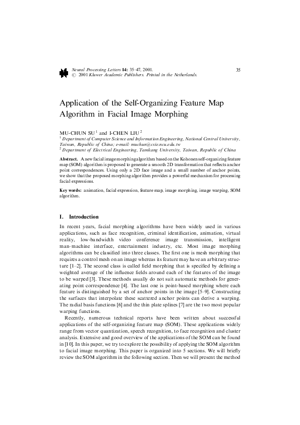 (PDF) Application of the Self-Organizing Feature Map Algorithm in Facial Image Morphing