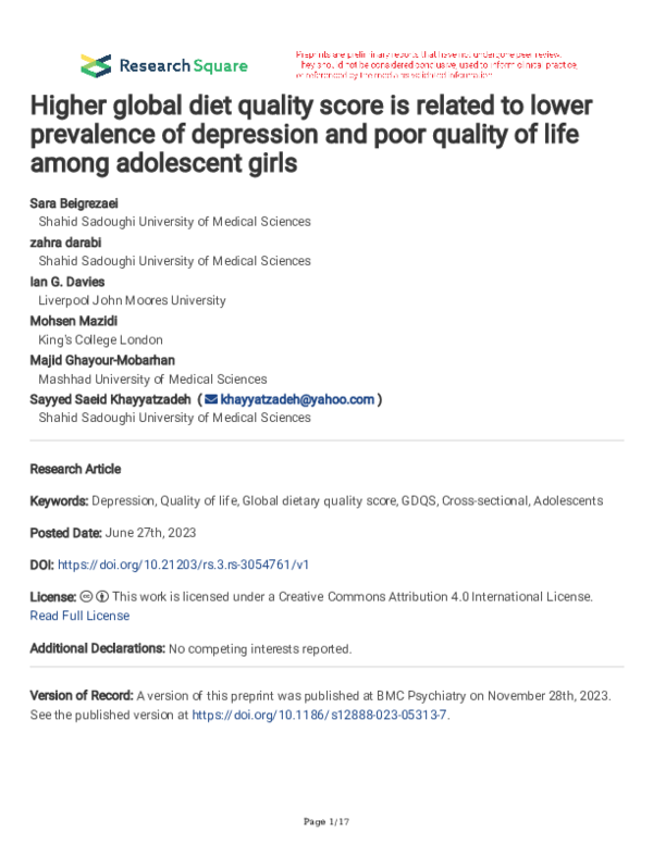 (PDF) Higher global diet quality score is related to lower prevalence ...