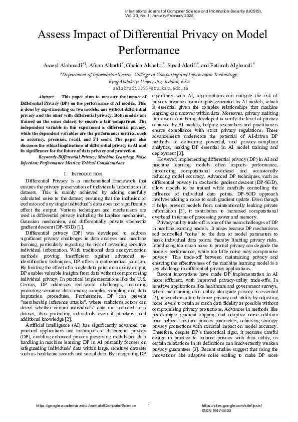 (PDF) Assess Impact of Differential Privacy on Model Performance