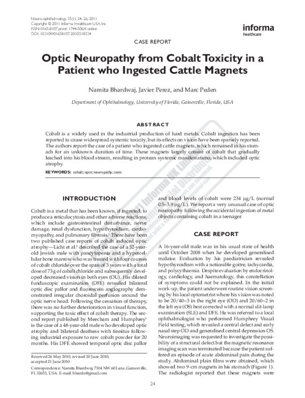 (PDF) Optic Neuropathy from Cobalt Toxicity in a Patient who Ingested Cattle Magnets