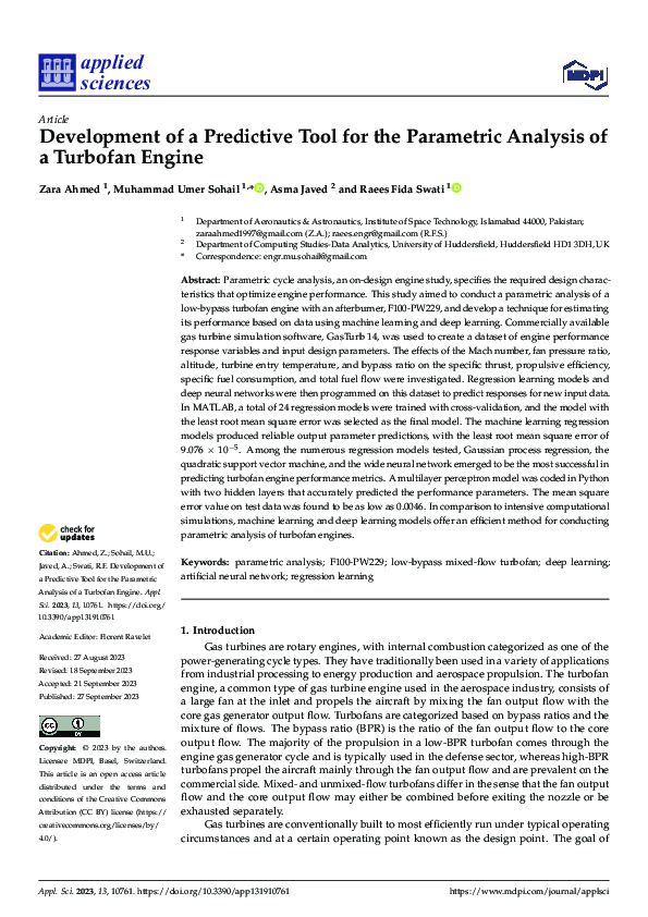(PDF) Development of a Predictive Tool for the Parametric Analysis of a Turbofan Engine