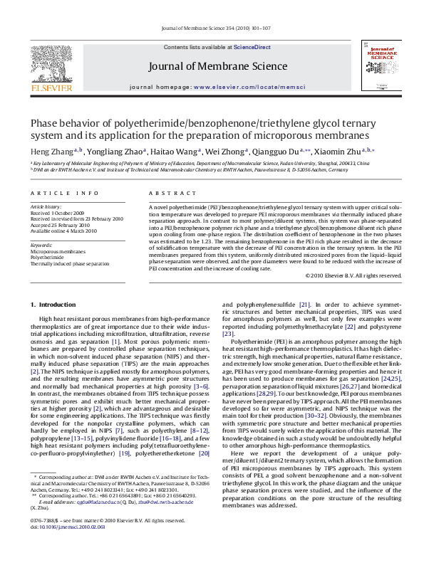(PDF) Phase behavior of polyetherimide/benzophenone/triethylene glycol ternary system and its ...