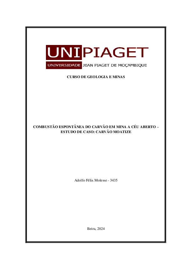(PDF) CURSO DE GEOLOGIA E MINAS COMBUSTÃO ESPONTÂNEA DO CARVÃO EM MINA ...