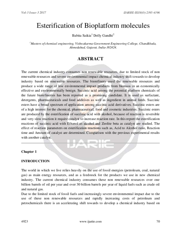 (PDF) Esterification of bioplatform molecules