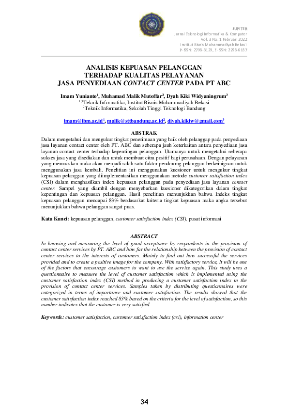 (PDF) Analisis Kepuasan Pelanggan Terhadap Kualitas Pelayanan Jasa Penyediaan Contact Center ...