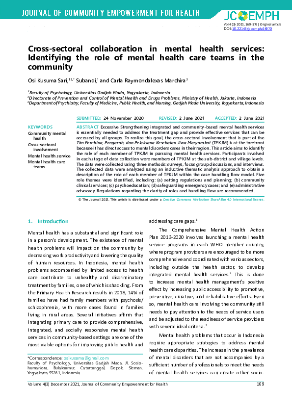 (PDF) Cross-sectoral collaboration in mental health services ...