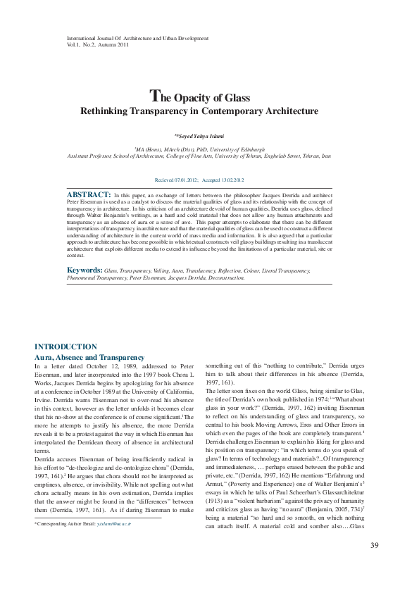 (PDF) The Opacity of Glass Rethinking Transparency in Contemporary ...