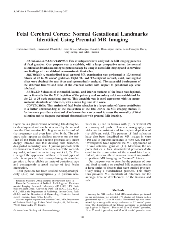 (PDF) Fetal cerebral cortex: normal gestational landmarks identified ...