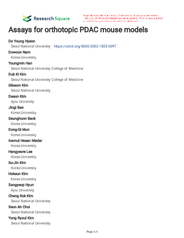 (PDF) Assays for orthotopic PDAC mouse models