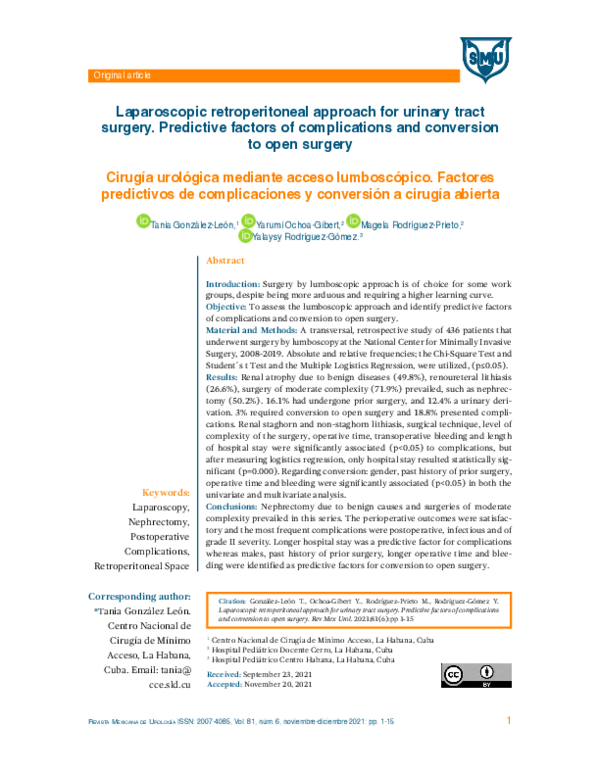 (PDF) Laparoscopic retroperitoneal approach for urinary tract surgery ...