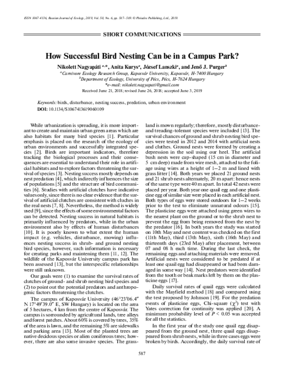 (PDF) How Successful Bird Nesting Can be in a Campus Park?