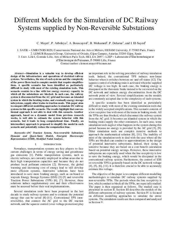 (PDF) Different Models for the Simulation of DC Railway Systems Supplied by Non-Reversible ...