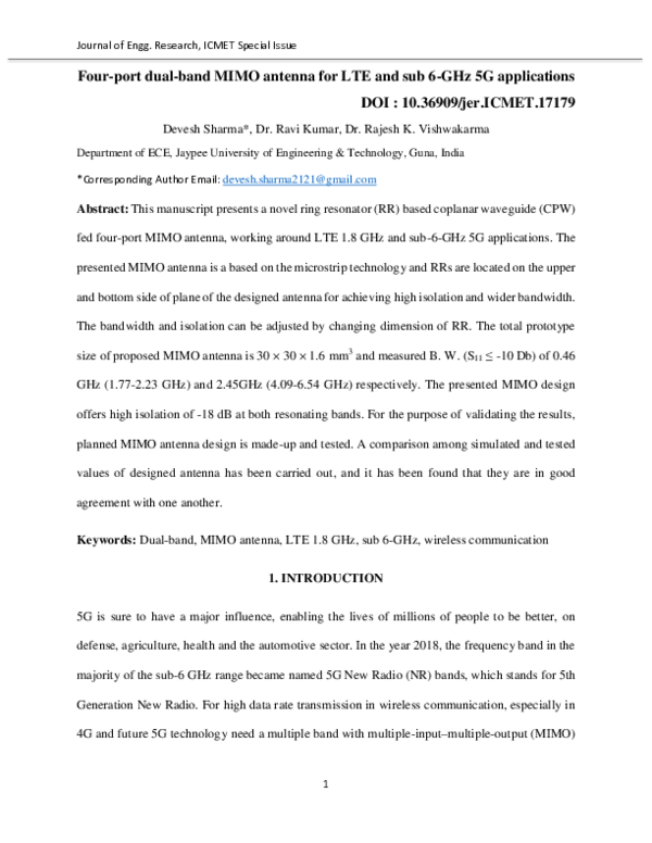 (PDF) Four-port dual-band MIMO antenna for LTE and sub 6-GHz 5G ...
