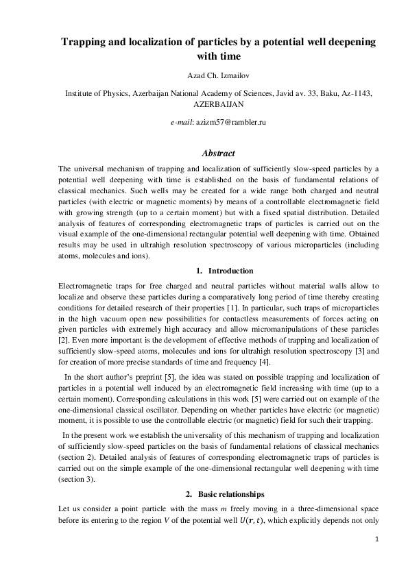 (PDF) Trapping and localization of particles by a potential well ...