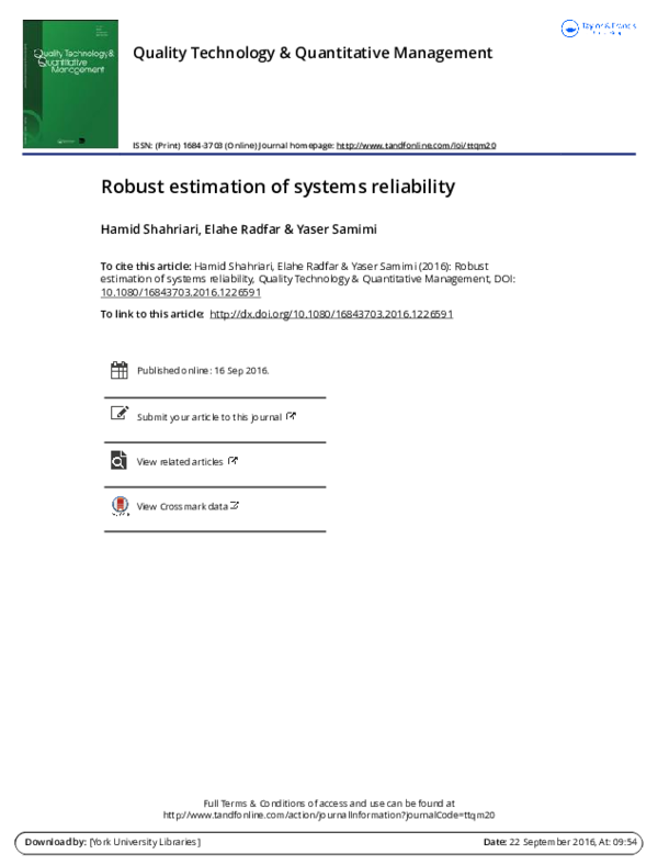 (PDF) Robust estimation of systems reliability