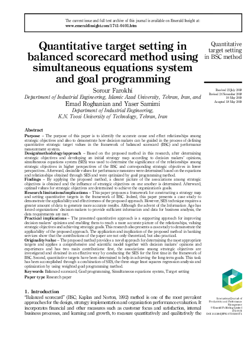 (PDF) Quantitative target setting in balanced scorecard method using ...