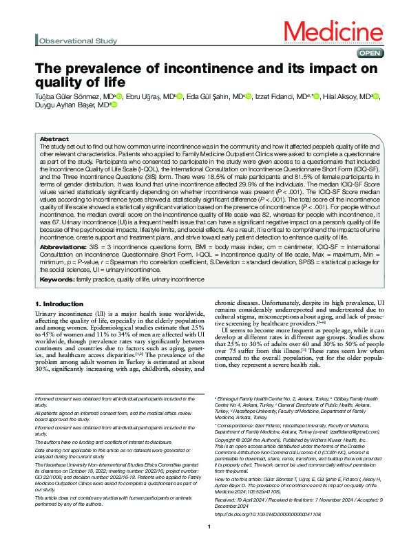(PDF) The prevalence of incontinence and its impact on quality of life