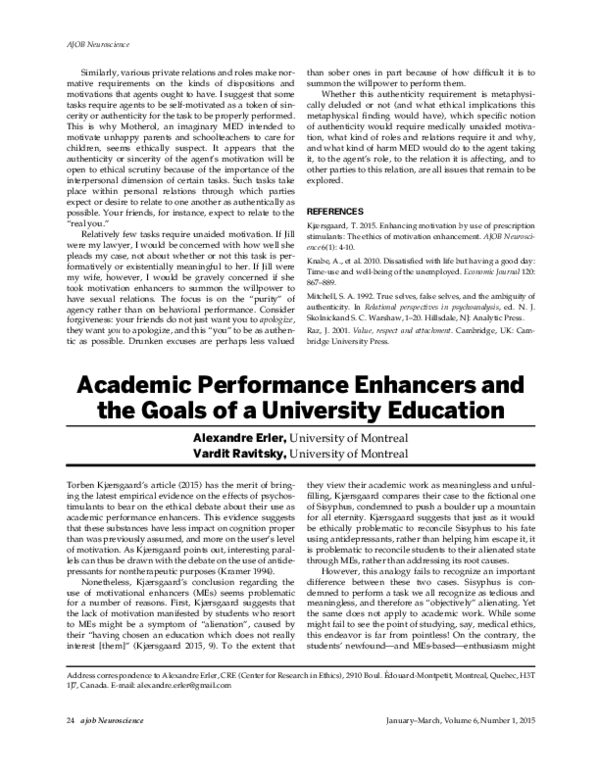 (PDF) Academic Performance Enhancers and the Goals of a University Education