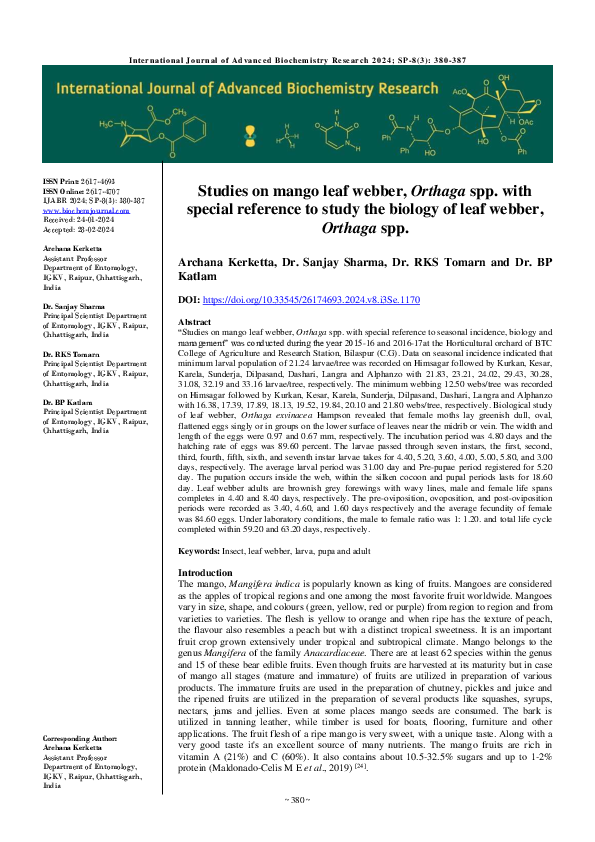 (PDF) Studies on mango leaf webber, Orthaga spp. with special reference ...