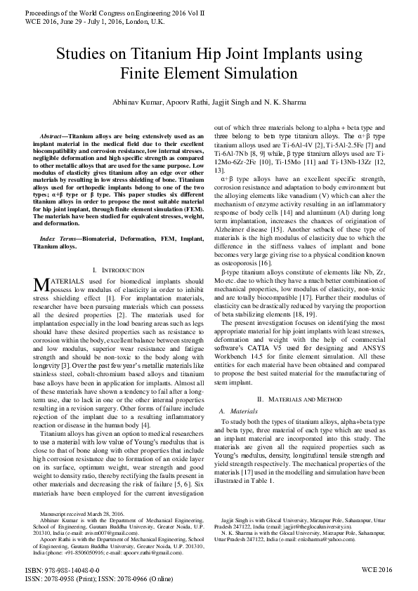 (PDF) Studies on Titanium Hip Joint Implants using Finite Element ...
