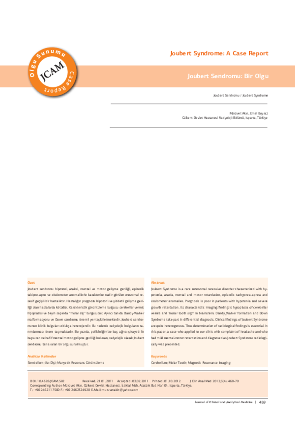 (PDF) Joubert Syndrome: A Case Report