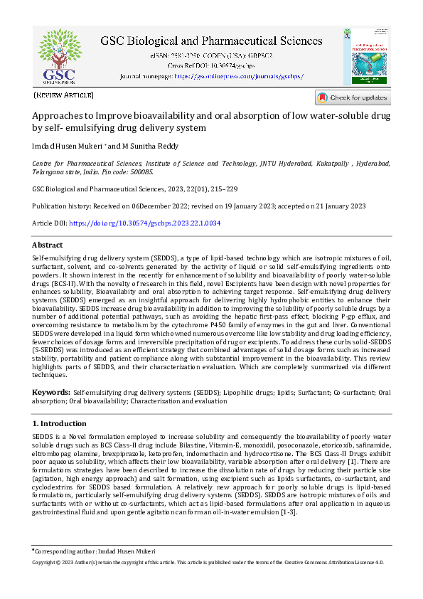 (PDF) Approaches to Improve bioavailability and oral absorption of low ...