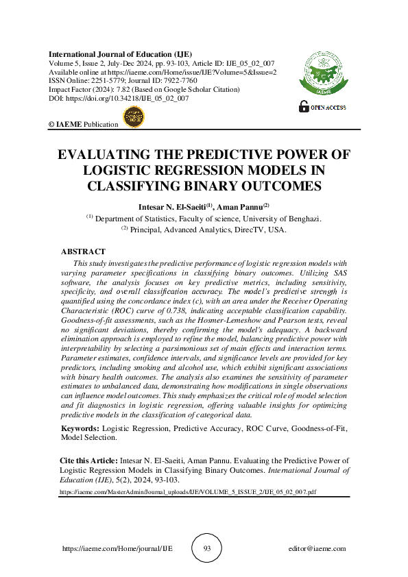 (PDF) EVALUATING THE PREDICTIVE POWER OF LOGISTIC REGRESSION MODELS IN ...