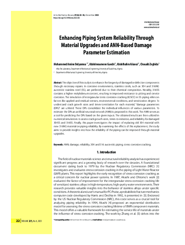 (PDF) Enhancing Piping System Reliability Through Material Upgrades and ANN-Based Damage ...
