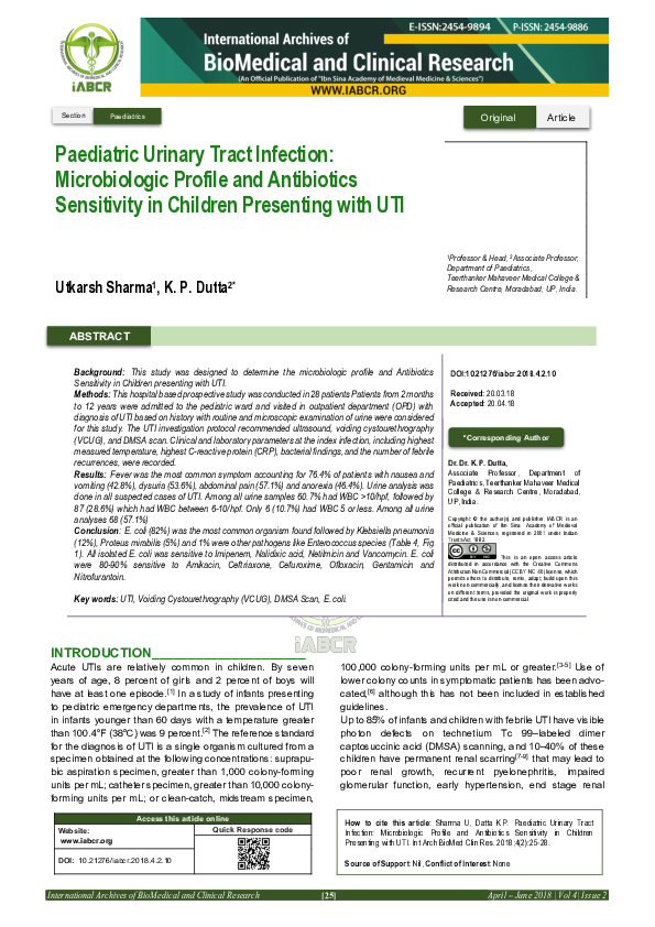 (PDF) Paediatric Urinary Tract Infection: Microbiologic Profile and ...