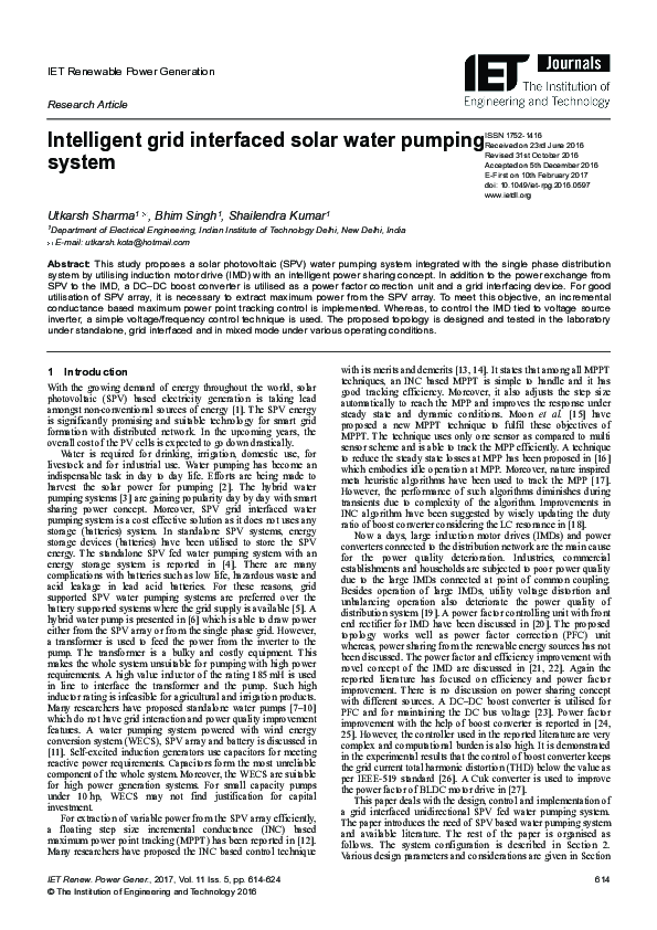 (PDF) Intelligent grid interfaced solar water pumping system