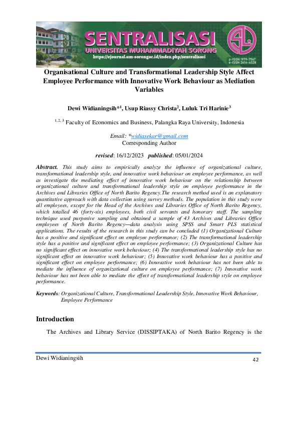 (PDF) Organisational Culture and Transformational Leadership Style Affect Employee Performance ...