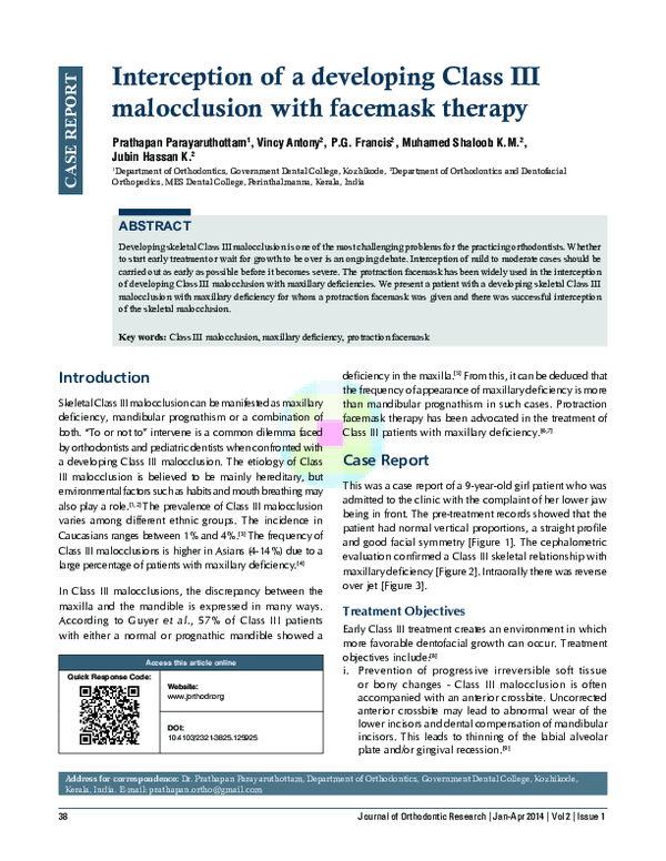 (PDF) Interception of a developing Class III malocclusion with facemask therapy