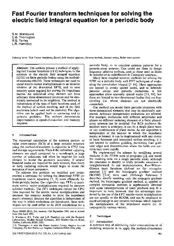 (PDF) Fast fourier transform techniques for solving the electric field ...