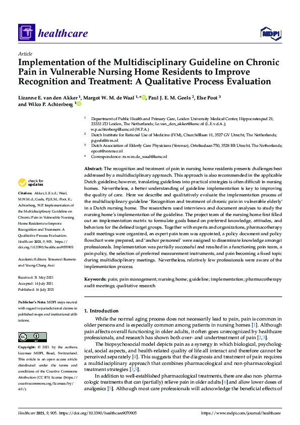(PDF) Implementation of the Multidisciplinary Guideline on Chronic Pain in Vulnerable Nursing ...