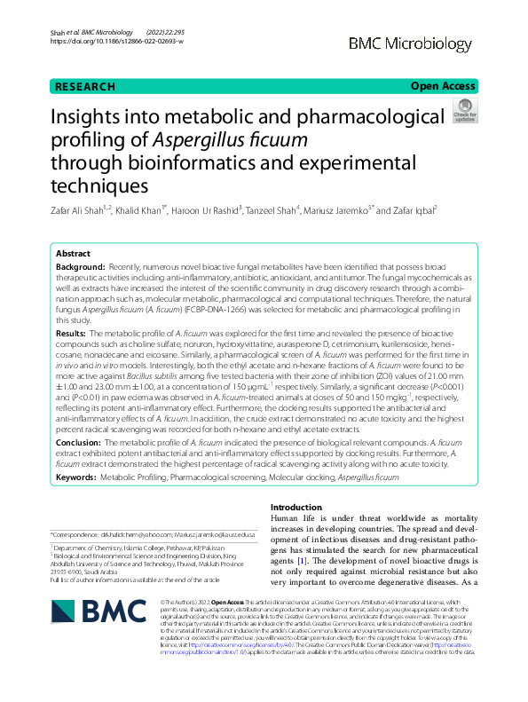 (PDF) Insights into metabolic and pharmacological profiling of Aspergillus ficuum through ...