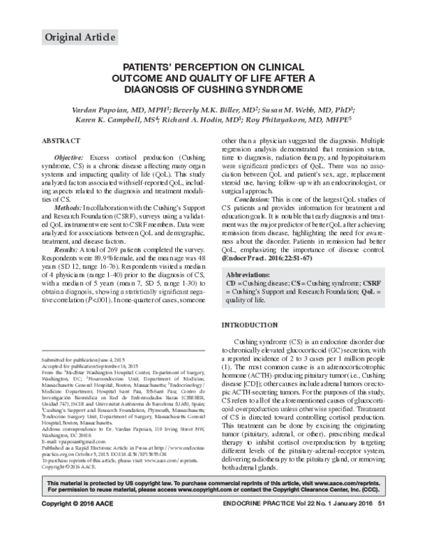 (PDF) Patients' Perception On Clinical Outcome And Quality Of Life ...