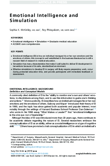(PDF) Emotional Intelligence and Simulation